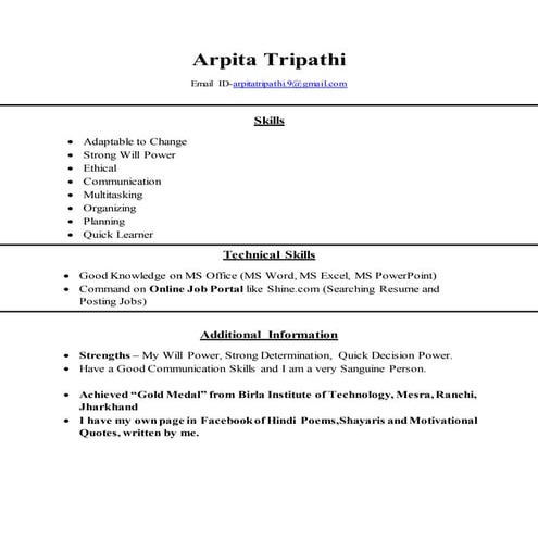 Arpita Tripathi Resume - | PDF