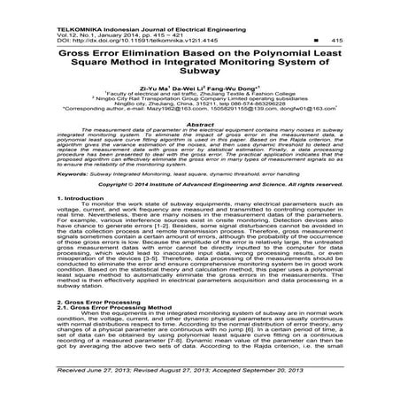 Gross Error Elimination Based On The Polynomial Least Square Method In
