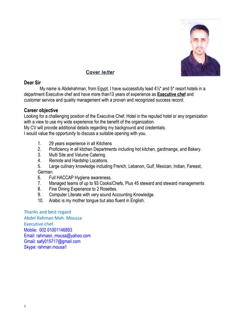 Indian Chef Roshan Xavier Resume | PDF