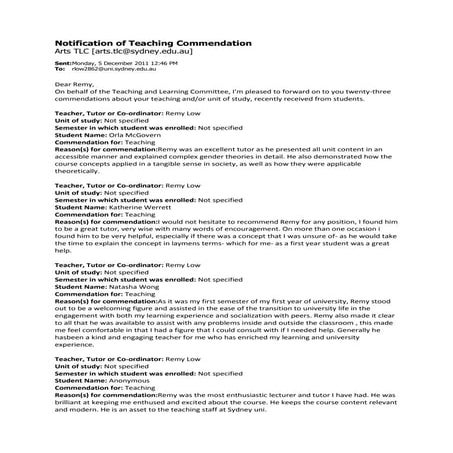 Teaching Commendations 2011 | PDF