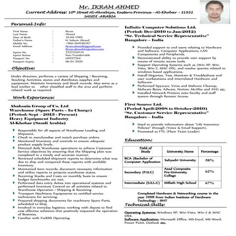 Ikram PDF Resume (1 Page) | PDF | Operating Systems | Computer Software and Applications