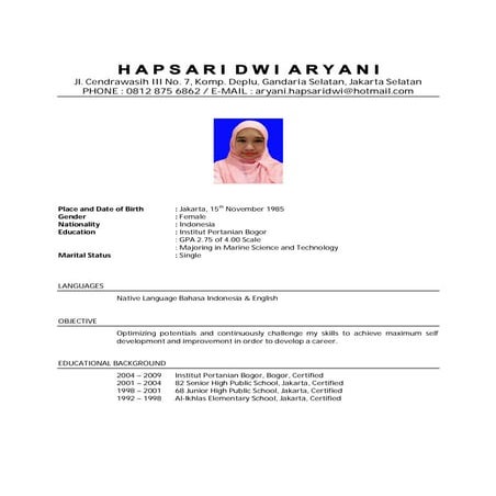C.V. Hapsari Dwi Aryani | PDF
