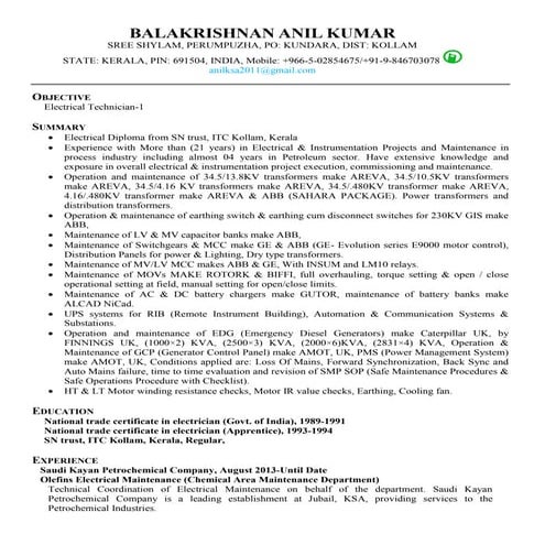 BALAKRISHNAN ANIL KUMAR RESUME | PDF