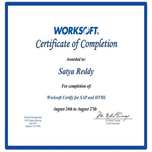 Worksoft Training Certificate_Worksoft certify for SAP& HTML | PDF