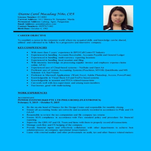 Dianne_Carol_Nino.cv | Business Accounting & Finance | Business