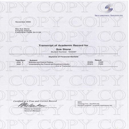 Cert III Financial Markets Academic Transcript | PDF