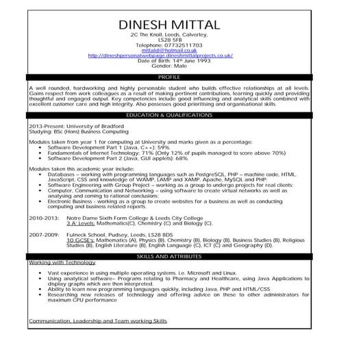 Dinesh_CV | PDF | Programming Languages | Computing