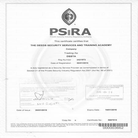 Certified PSIRA Certificate | PDF