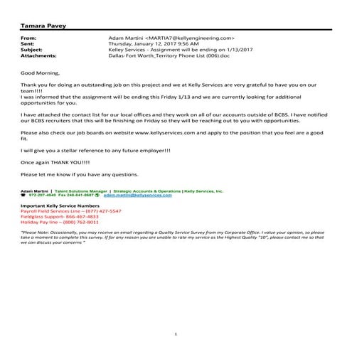Kelly Services BCBS Letter of Recommendation | PDF