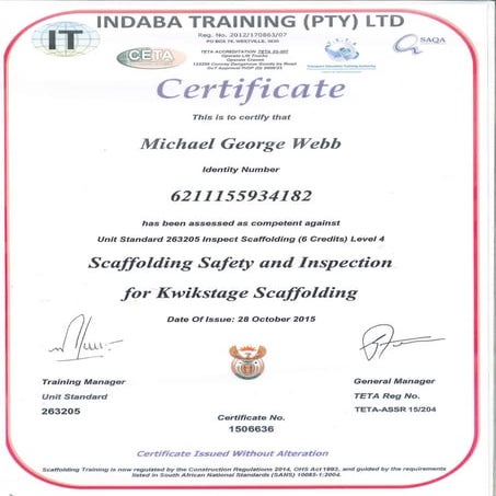 Scaffold Safety & Inspection cert | PDF