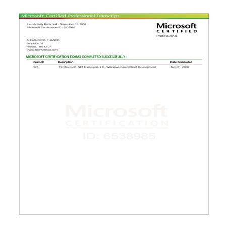 MS_Learning_Transcript.PDF | Technology & Computing