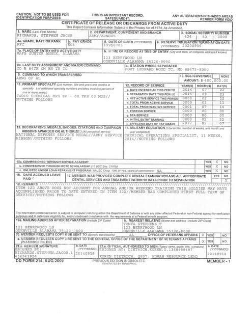 DD Form 214; Jeff Finger (Page 1 of 2) | PDF