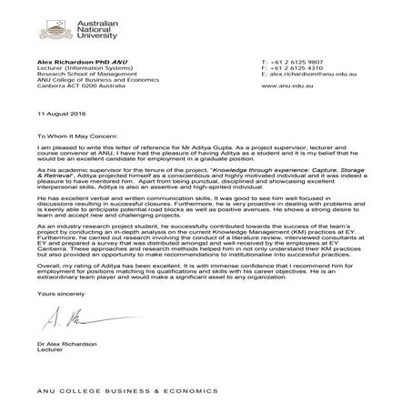 Aditya Gupta Reference letter | PDF