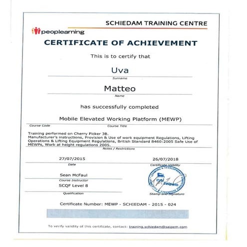MEWP certificate | PDF