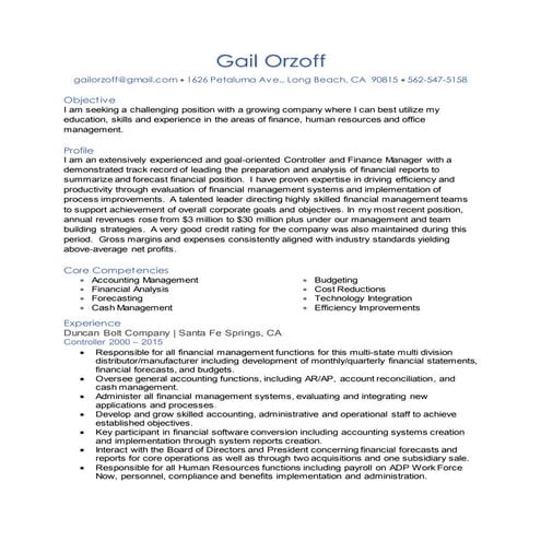 Gail Orzoff-resume v04 | DOCX | Business Accounting & Finance | Business