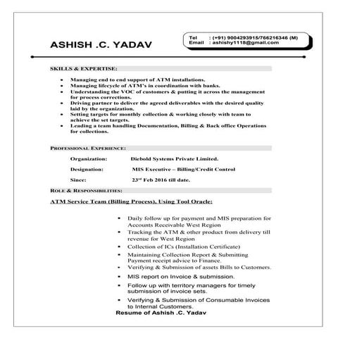 Ashish Yadav Curriculum Vitae | DOC