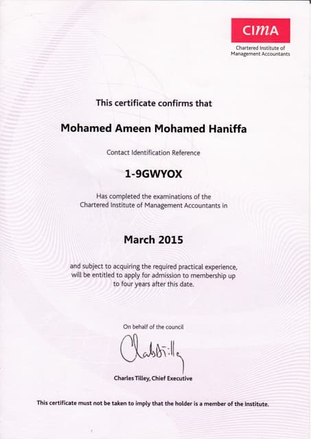 11. CIMA - Operational Certificate | PDF