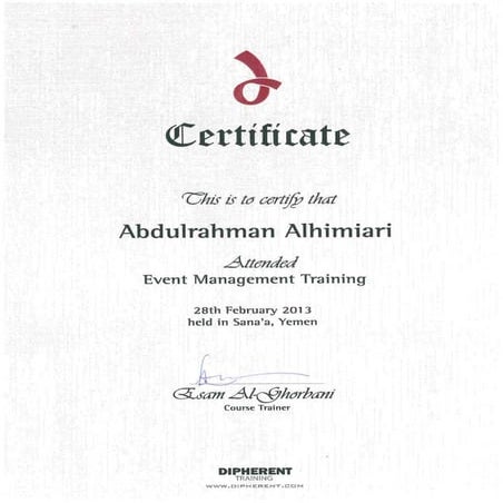 Event Mnagement Training Certificate Feb 2013 | PDF