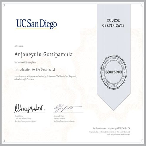Coursera Introduction to Big Data Certificate | PDF | Education ...
