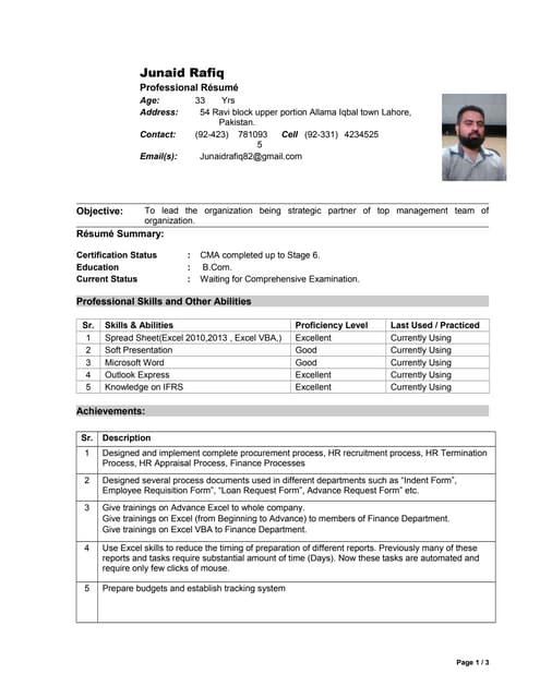 Junaid-Cv | DOC | Resume Writing and Advice | Job Search