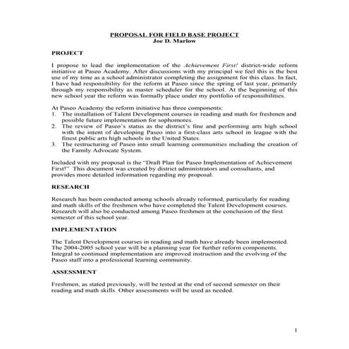 PROPOSAL FOR FIELD BASE PROJECT | DOC