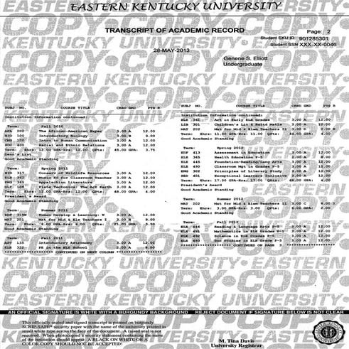 EKU Transcript pg2 | PDF