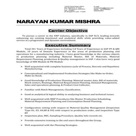 Sudhir_SAP PP QM & MM resume | DOC