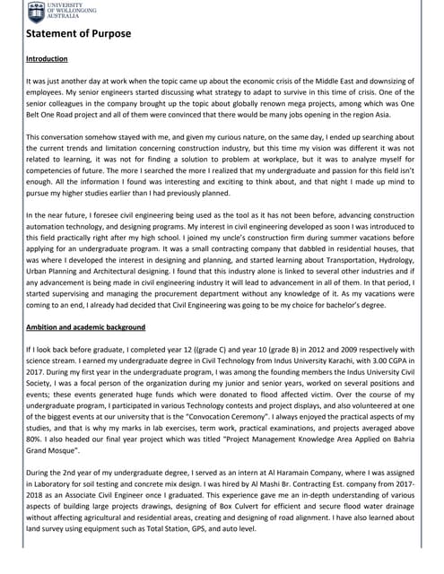 SOP or Personal Statement for University of Hertfordshire | DOCX