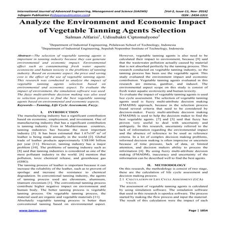 Analyze the Environment and Economic Impact of Vegetable Tanning Agents ...