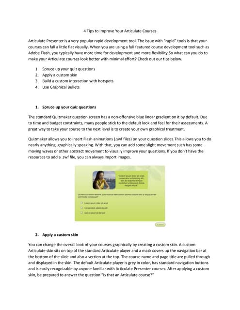 Creating an elearning presentation using Articulate Presenter | PDF