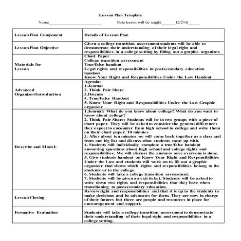 Transition to college lesson | DOCX