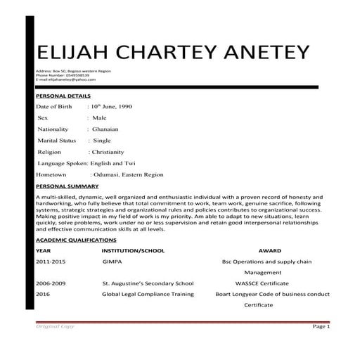 Elijah Anetey's cv | DOC