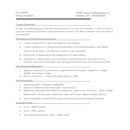 Kumaresan - Resume. | DOCX