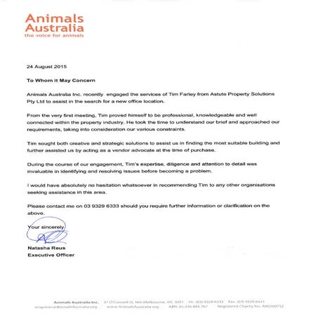 AnimalsAustralia_ReferenceLetter_Aug2015 | PDF