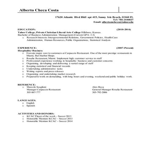 alberto checa resume 2015 | DOCX