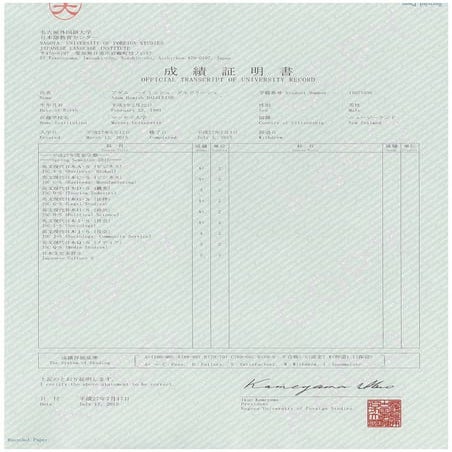 Academic Transcript - Japan | PDF