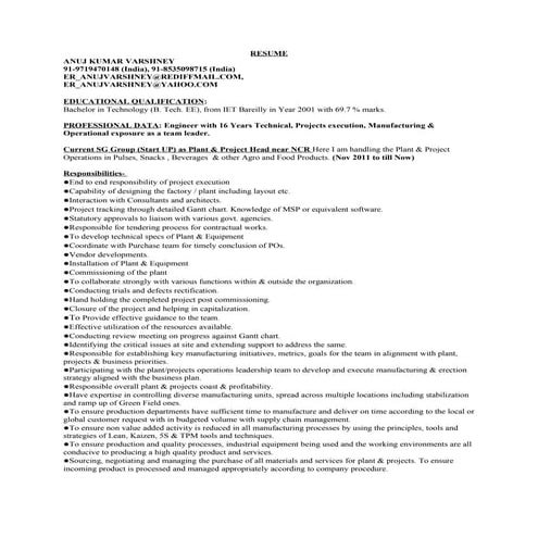 Resume update PMM Lkdn | DOC | Manufacturing Industry | Industries