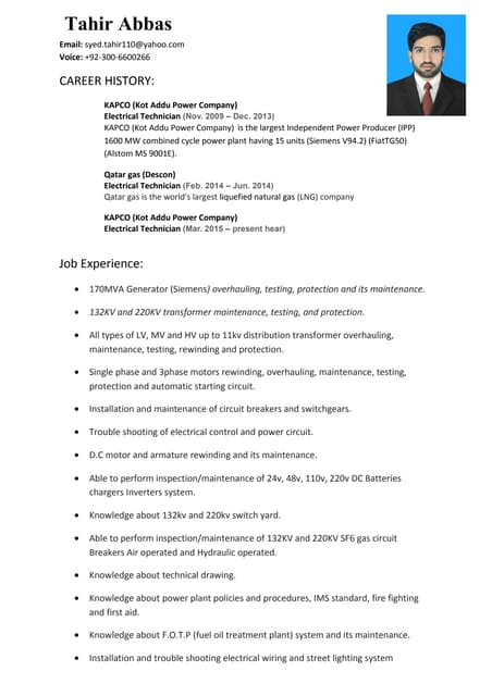 Electrical Supervisor CV | DOCX | Business | Business and Finance