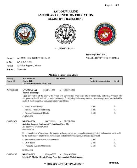 Navy SMART Transcript | PDF