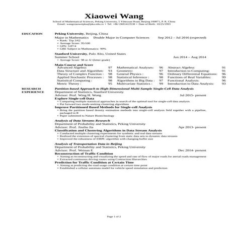 Xiaowei Wang CV | PDF