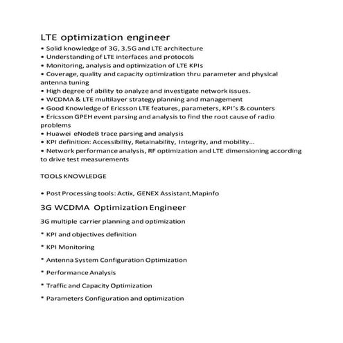 LTE optimization engineer | DOCX