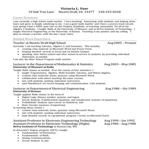 Teacher Resume - bullets | DOCX