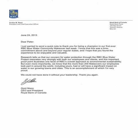 RBC Blue Water CEO letter 2013 | PDF
