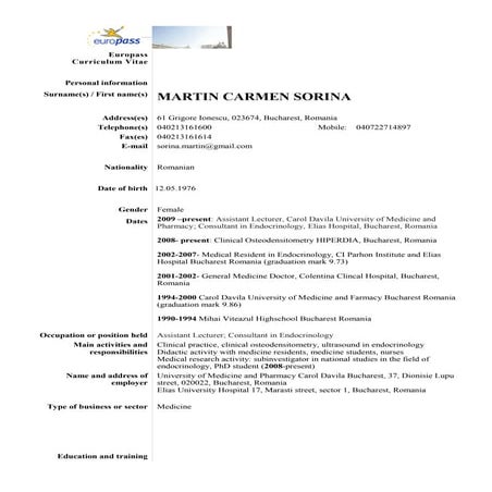CV Sorina Martin europass engleza | PDF