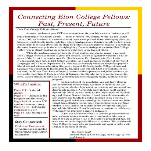 Elon College Fellow Alumni Newsletter Fall 2014 | PDF
