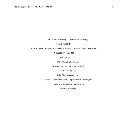 DeVry University Health Information Technology Practicum Internship ...