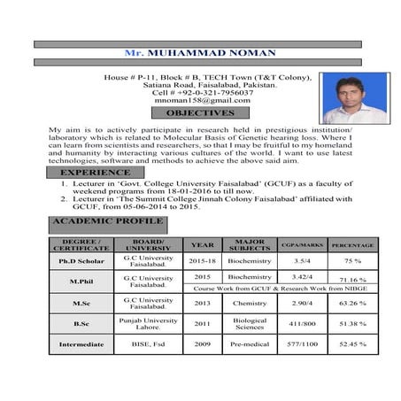 Muhammad Noman CV | PDF
