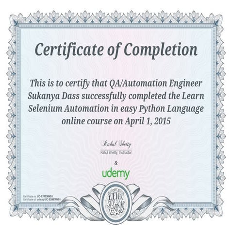 Certificate of Python With Selenium | PDF