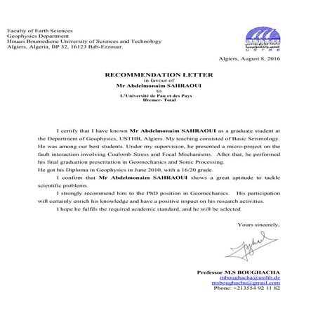 Letter de Recommandation IFERMER -TOTAL | PDF