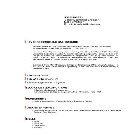 Jose Joseph Bio data | DOCX